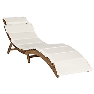 SAFAVIEH Outdoor Collection Pacifica Natural Brown Solid Wood/Beige Cushion 3-Piece Chaise Lounge Set with Table (PAT7020B)