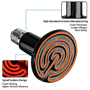 HOSITARK Terrarium Heat Lamp for Reptile, Reptile Heat Light for Bearded Dragon, 75W Ceramic Heater Emitter for Chameleon, Chicks, 2 Pack