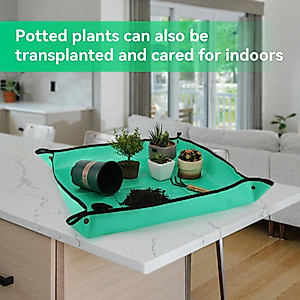 Asktree Large Repotting Mat for Indoor Plant Transplanting & Potting Soil 39.5"x29.5" Waterproof Foldable Dirt Potting Holder, Flower Succulent Rectangle Plant Gardening Dirt Tray for Home