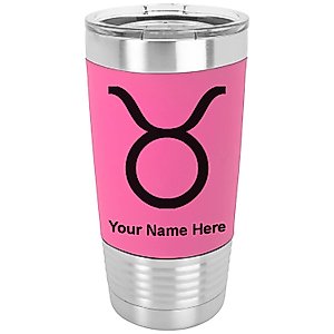LaserGram 20oz Vacuum Insulated Tumbler Mug, Zodiac Sign Taurus, Personalized Engraving Included (Silicone Grip, Pink)