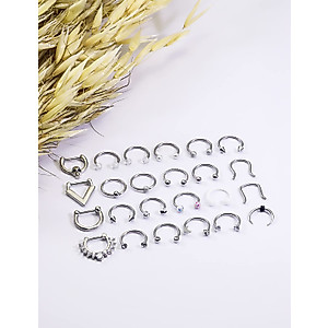 Yaalozei 16G Septum Rings piercing Jewelry for women Stainlessl Surgical Steel Silver Black Septum Ring Skull Hypoallergenic Hinged Septum Nose Ring Earring Hoop Clicker Piercing Jewelry Set Men 10mm