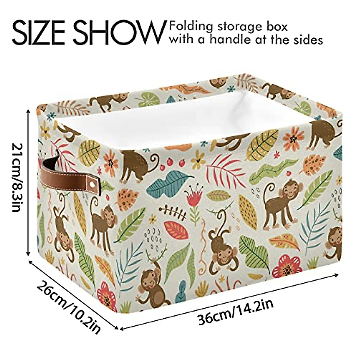 xigua Cute Monkeys In The Jungle Foldable Storage Bin, Collapsible Sturdy Fabric Storage Basket Cube W/Handles, Storage Box for Organizing Toys Nursery Shelf Closet Bedroom Office 2PCS