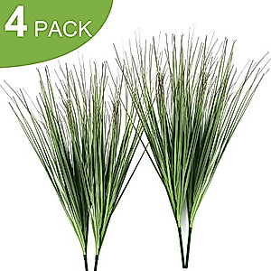 Artflower Artificial Plants 23.6" Onion Grass Greenery Plastic Wheat Grass Bushes Faux Greenery Shrubs Fake Outdoor Plants for Home Office Room Indoor Outside Gardening Decor, 4 Pack