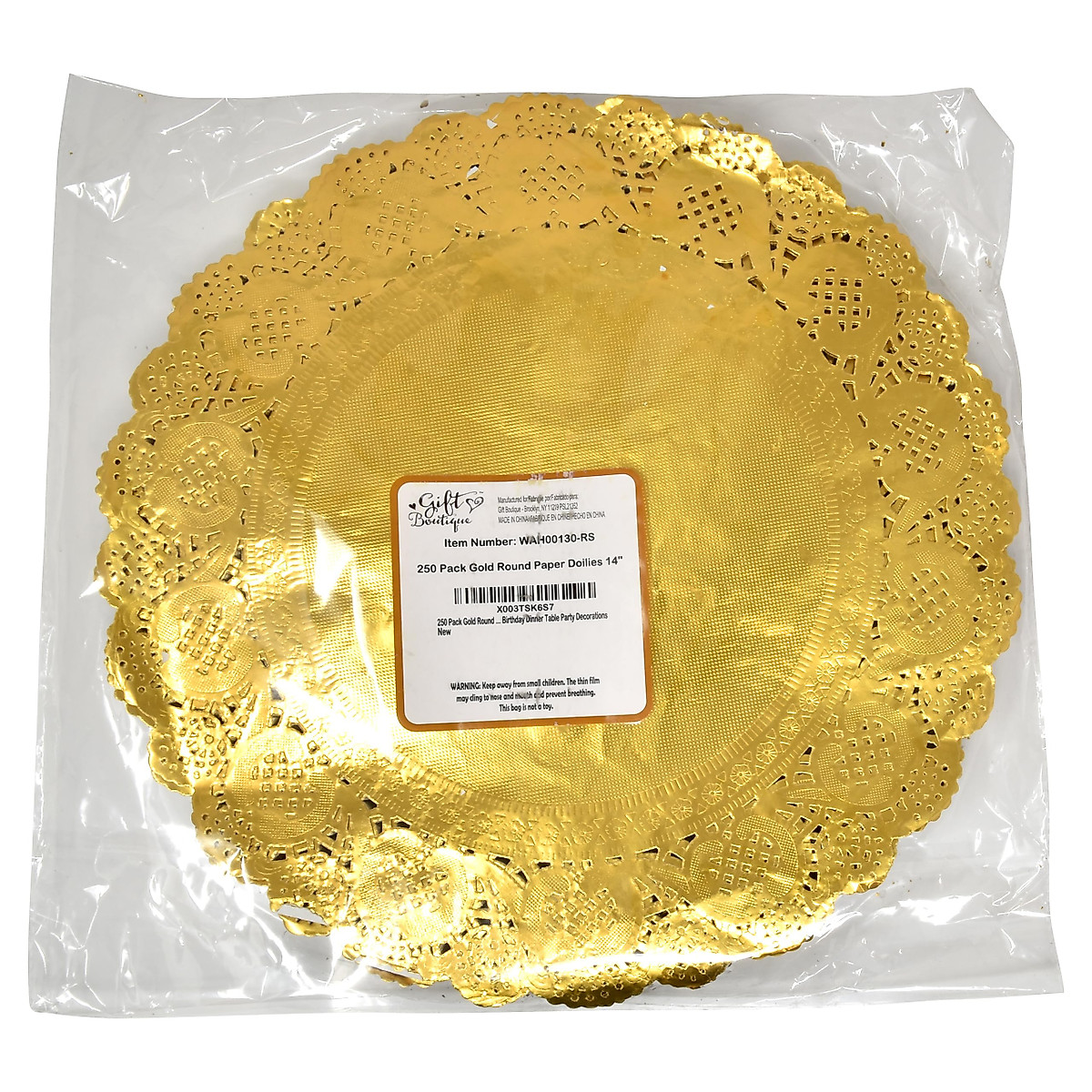 Gift Boutique 250 Gold Doilies Round Paper Place Mats 14" Disposable Metallic Golden Foil Lace Scallop Doily for Cakes Desserts Wedding