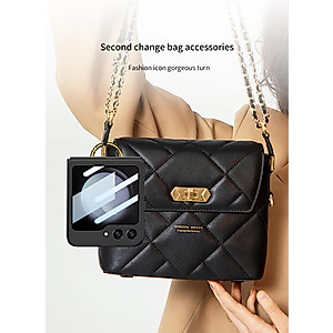 TECHY for Galaxy Z Flip 5 Case with Ring & Card Holder, Pocket Storage, Slim Leather Case, Key Ring Wallet Cover Built-in Screen Protector for Galaxy Z Flip 5 Case, Black