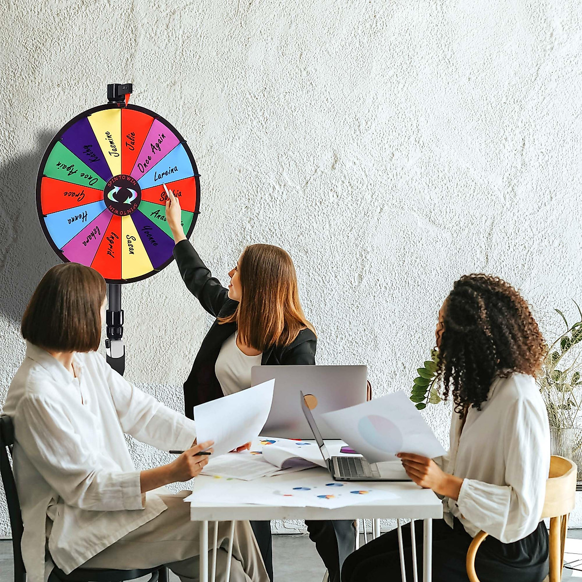 WinSpin 24 Inch Heavy Duty Prize Wheel Dual Use Adjustable Tabletop and Floor Stand Fortune Wheel with Dry Erase Marker & Eraser 14 Slots Spinning Wheel for Carnival Spinner Game and Tradeshow