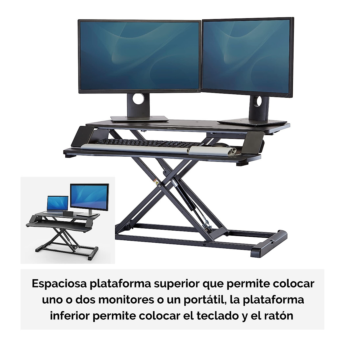 Fellowes Corsivo Height Adjustable Standing Desk, Sit to Stand, Gas Spring Riser Converter, Tabletop Workstation, Desk Riser (8091001)
