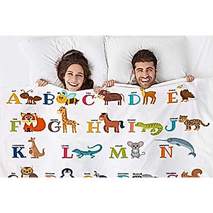 Mugod Zoo Alphabet Throw Blanket Cute Zoo Alphabet with Different Animals in Cartoon Style Decorative Soft Warm Cozy Flannel Plush Throws Blankets for Baby Toddler Dog Cat 30 X 40 Inch