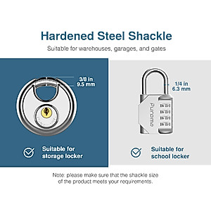 Puroma Keyed Padlock, Stainless Steel Discus Lock Heavy Duty Locks with 3 Keys, Waterproof and Rustproof Storage Lock with 3/8 Inch Shackle for Warehouse, Garage, Storage Locker, and Outdoors (1 Pack)