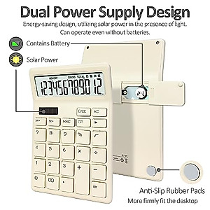Desktop Calculator 12 Digit,Standard Dual Power Battery and Solar,Desk Calculators with Large LCD Display,Perfect for Home, Office,and School Use,Auto Sleep (Beige)