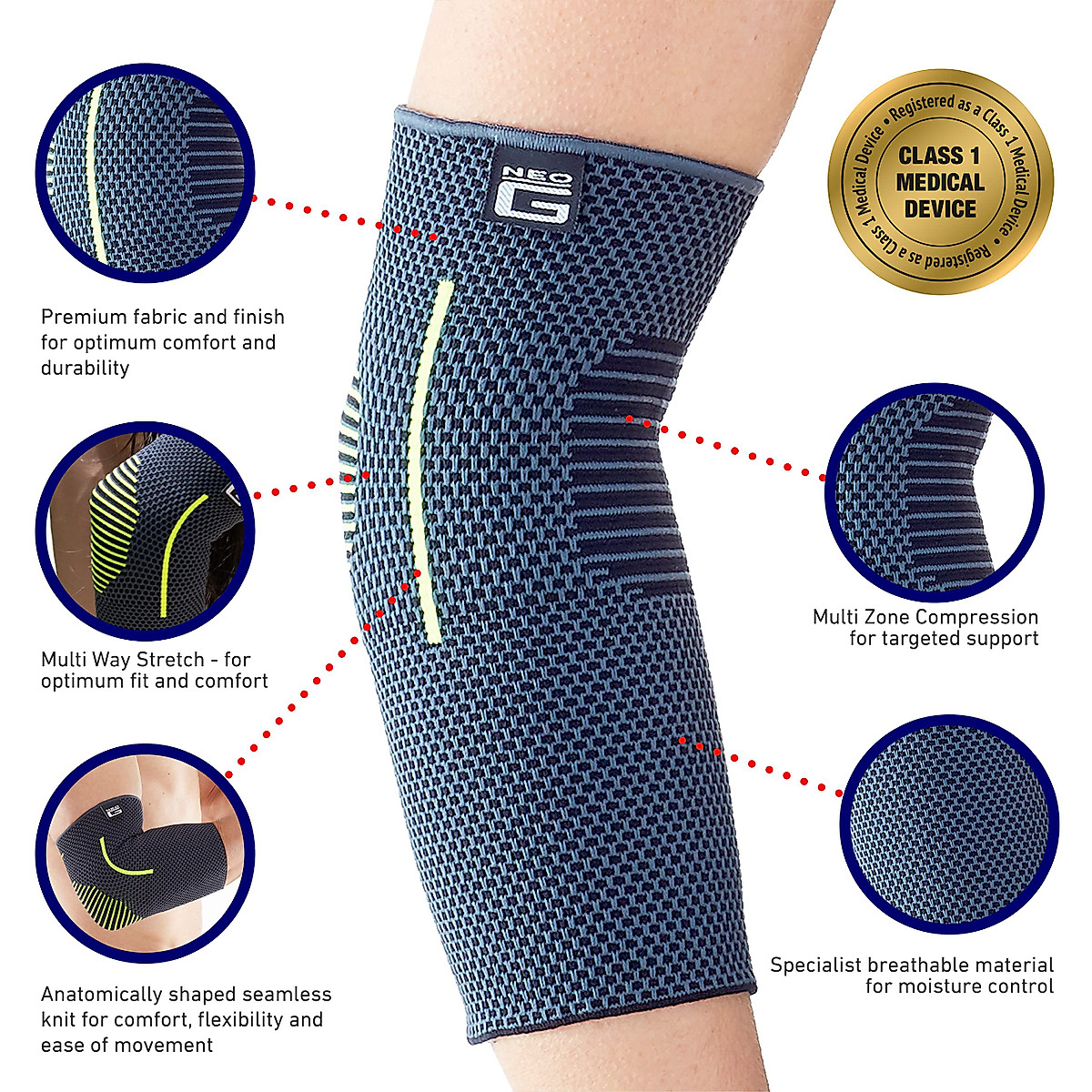 Neo G Elbow Support for Tennis, Golf, Sports, Tendonitis, Joint Pain Relief - Tennis Elbow Support - Golfers Elbow Brace Arm Support - Multi Zone Elbow Compression Sleeve - Breathable, Lightweight - M