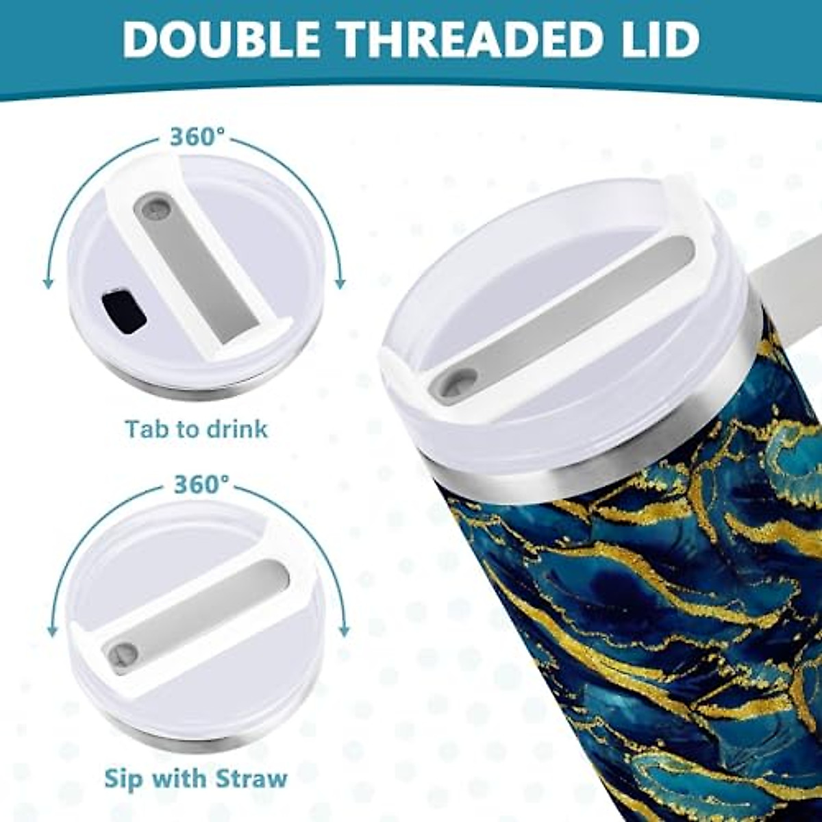 RPLIFE Chic Marble 40oz Tumbler with Handle, Stainless Water Bottle, Insulated Coffee Mug with Lid