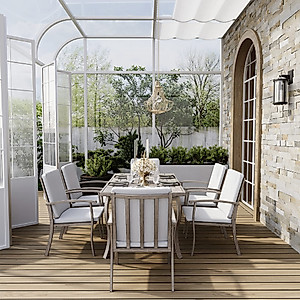 HAPPATIO 7 Piece Patio Dining Set, Aluminum Outdoor Dining Set for 6, Aluminum Dining Table and Chairs Set, Patio Dining Furniture with Aluminum Table, Chairs and Washable Cushions (Gray)