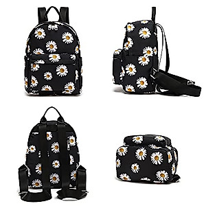 Yusudan Mini Backpack Purse for Women Girls, Floral Flower Small Backpack for Teens Kids School Travel (Daisy Black)