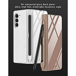 EKSED Case for Samsung Galaxy Z Fold 5, with S-Pen Holder, Luxury Flip Plating Glass Crystal Hybrid Leather 360-degree All-Inclusive Cover,#10