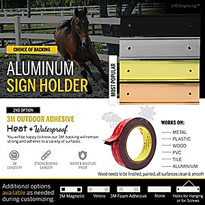 LHS | Horse Stall Name Plate, 2x8 Personalized Stall Signs, UV Protected, All Weather Adhesive, Hanging, Mounting or Other, Plastic with Red Letters | Made in USA - B19