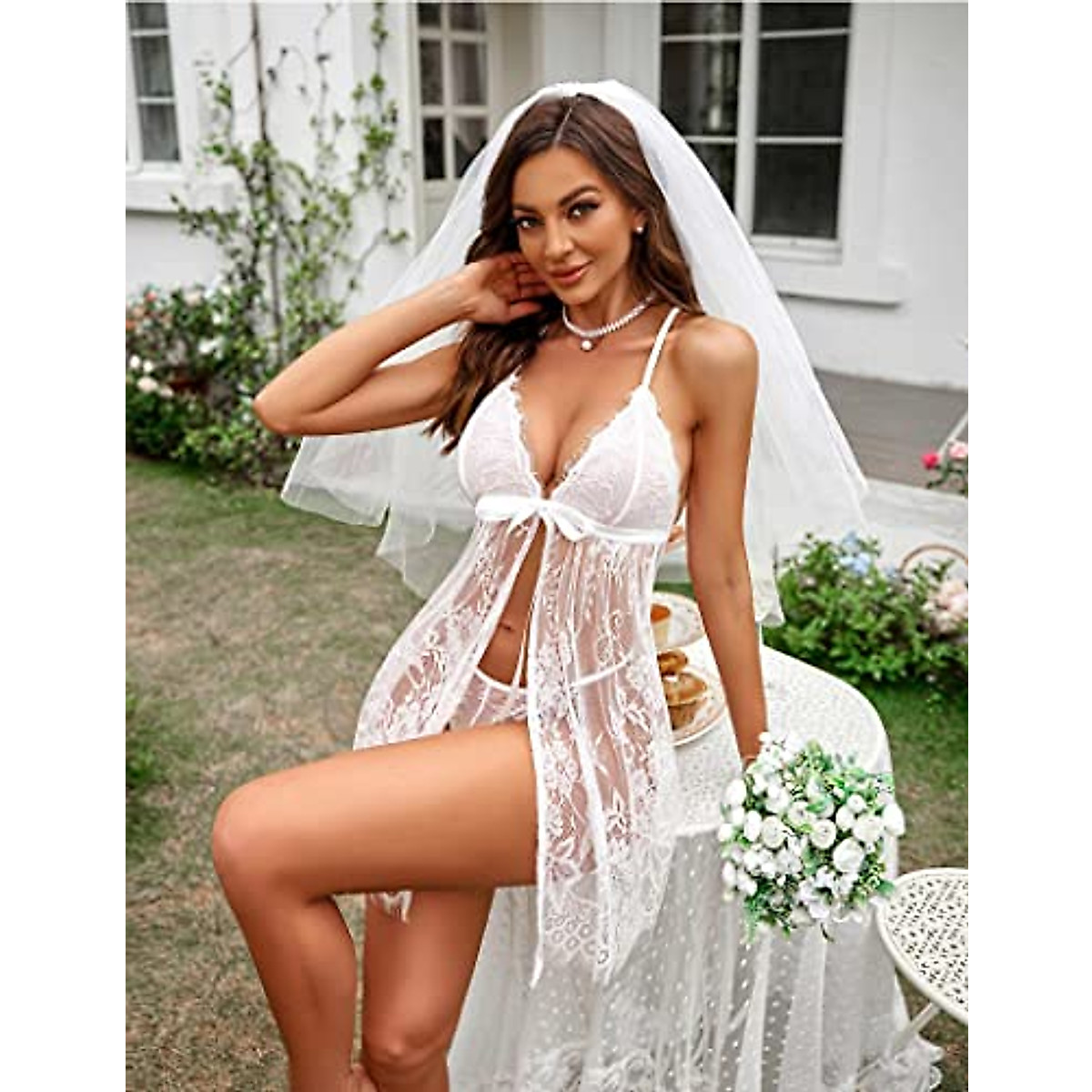 Avidlove Sexy lingerie for Women Eyelash Lace Babydoll Lingerie Dress