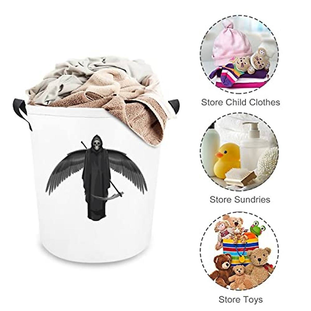Death Grim Reaper Large Laundry Basket Hamper Bag Washing with Handles for College Dorm Portable