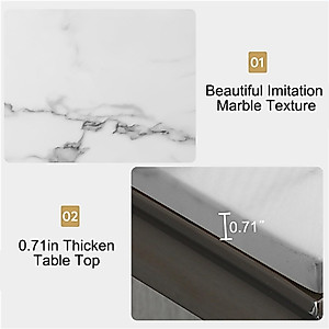 70'' Marble Dining Room Table for 6 or 8, Modern Marble Dining Table w/Silver Stainless Steel U-Base Rectangular Kitchen Table for 8, Large White Dining Table for Home Kitchen Dining Room
