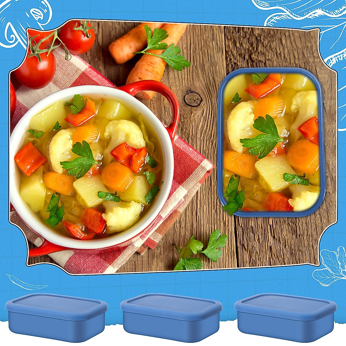 Nuogo 8 Pcs 2 Cup Silicone Freezer Trays with Lid Silicone Soup Freezer Molds Rectangle Soup Containers Reusable Food Preserving Tray Freezing Ice Trays for Soups Sauces Stews(Blue)