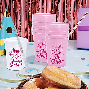 Lasimfa12 Pack Let's Go Girls Reusable Bachelorette Party Plastic Cups, Bridal Shower Party Supplies Wedding Engagement Party Supplies Favors Decorations (White and Pink, 16 oz)