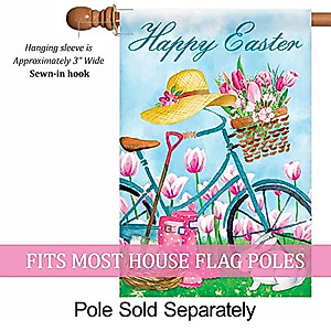 Texupday Happy Easter Bicycle with Cute Bunny Tulips Decoration Spring House Flag Outdoor Yard Flag 28" x 40"