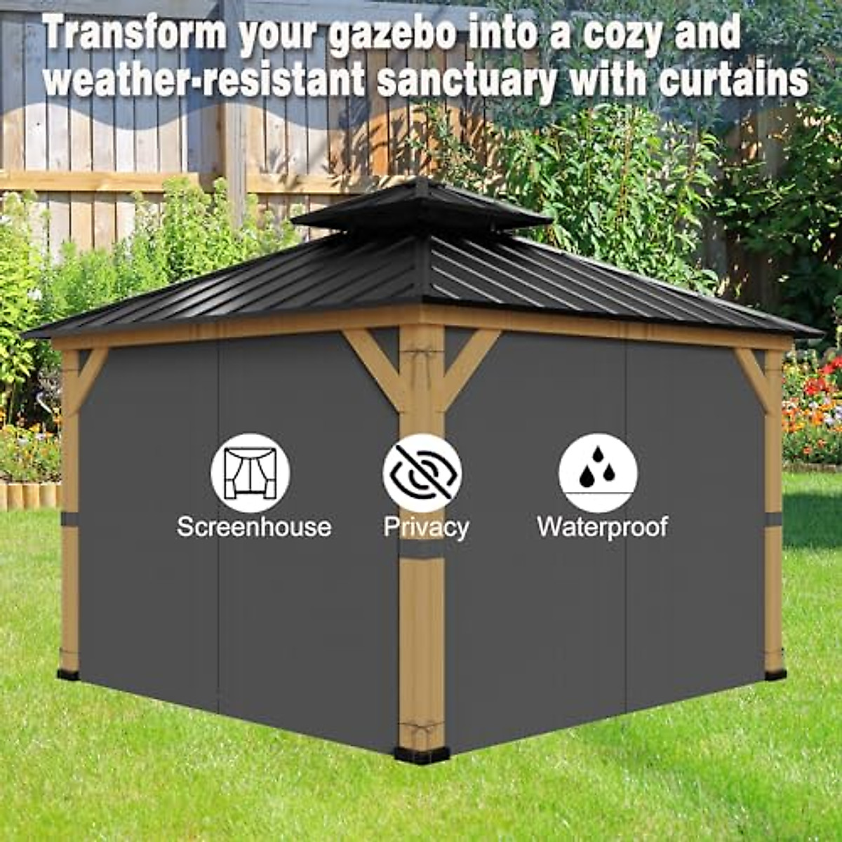 10-ft x 12-ft Gazebo Curtains,Privacy Replacement Sidewall 4-Panel Universal Shade Curtains Set,Protecting Side Walls (Only Curtain)-Grey