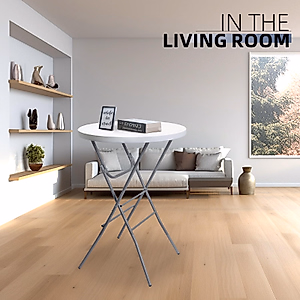 Byliable 32in Cocktail Table White High Top Folding Table, Portable Bar Height Folding Table Round with Removable Gray Legs, Indoor Outdoor Banquet Table for Parties, Commercial, Speech, Dining