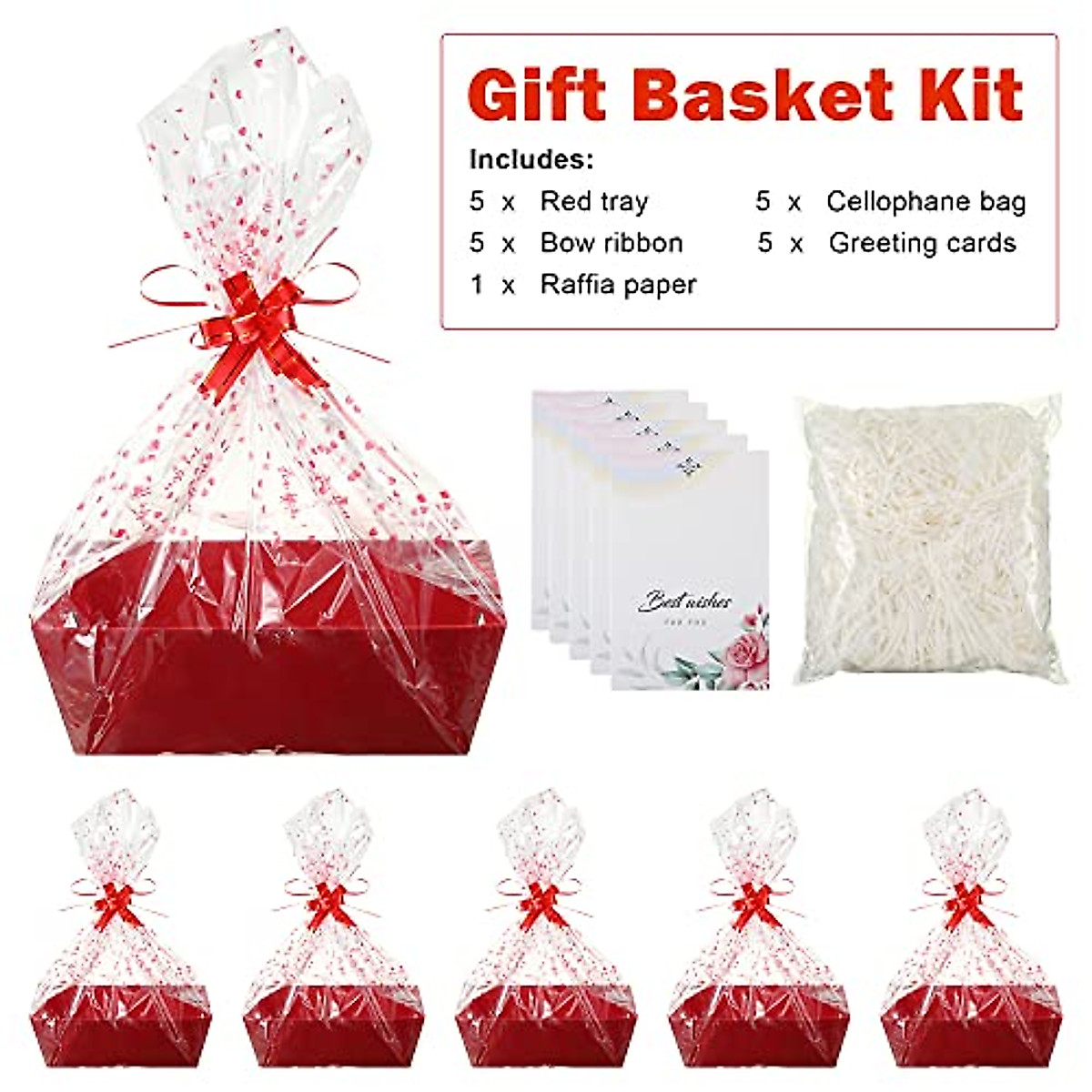 5 Pack Baskets for Gifts Empty to Fill, Valentine Day [Large Size] Gift Basket Kit Craftsmanship & Thickened Kraft Wine Gift Basket Bulk for Wedding, Display, Birthday, Picnics, Camping, Christmas