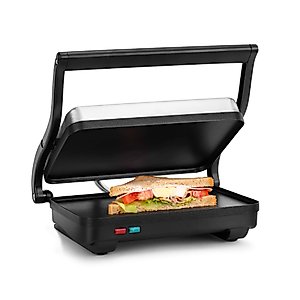 Holstein Housewares Electric Griddle for Toasting Sandwiches, Various Snacks - Black/Stainless Steel
