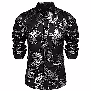 COOFANDY Mens Rose Shirt Long Sleeve Dress Shirt Button Down Casual Slim Fit