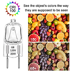 TAIYALOO G8 Halogen Light Bulbs 20W Dimmable 120V G8 Base 2Pin Xenon Bulb (12 Pack) T4 JCD Type Warm White Under Cabinet Puck Lighting Replacements