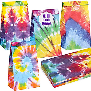 STARRKY 40PCS Party Favor Bags, Tie Dye Gift Bags, Kids Birthday Party Gift Bags Camouflage Treat Bags, 8.7 x 4.7 x 3.1 inches Goodie Bags Retro Tie Dye Party Decorations