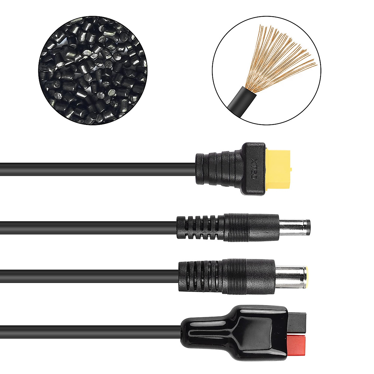 YACSEJAO Solar Connector to SAE Extension Cable 1.2M 14AWG 4-in-1 SAE to XT60 Female/DC 5.5x2.1mm / DC8mm /Solar Adapter Extension Cable for Automotive RV Solar Panel Car Truck