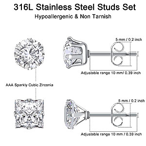 Stud Earrings Set LUCKYPADS 12 Pairs Stud Earrings for Women Hypoallergenic Stainless Steel Stud Earrings Pack Men Earrings Stud with Cubic Zirconia