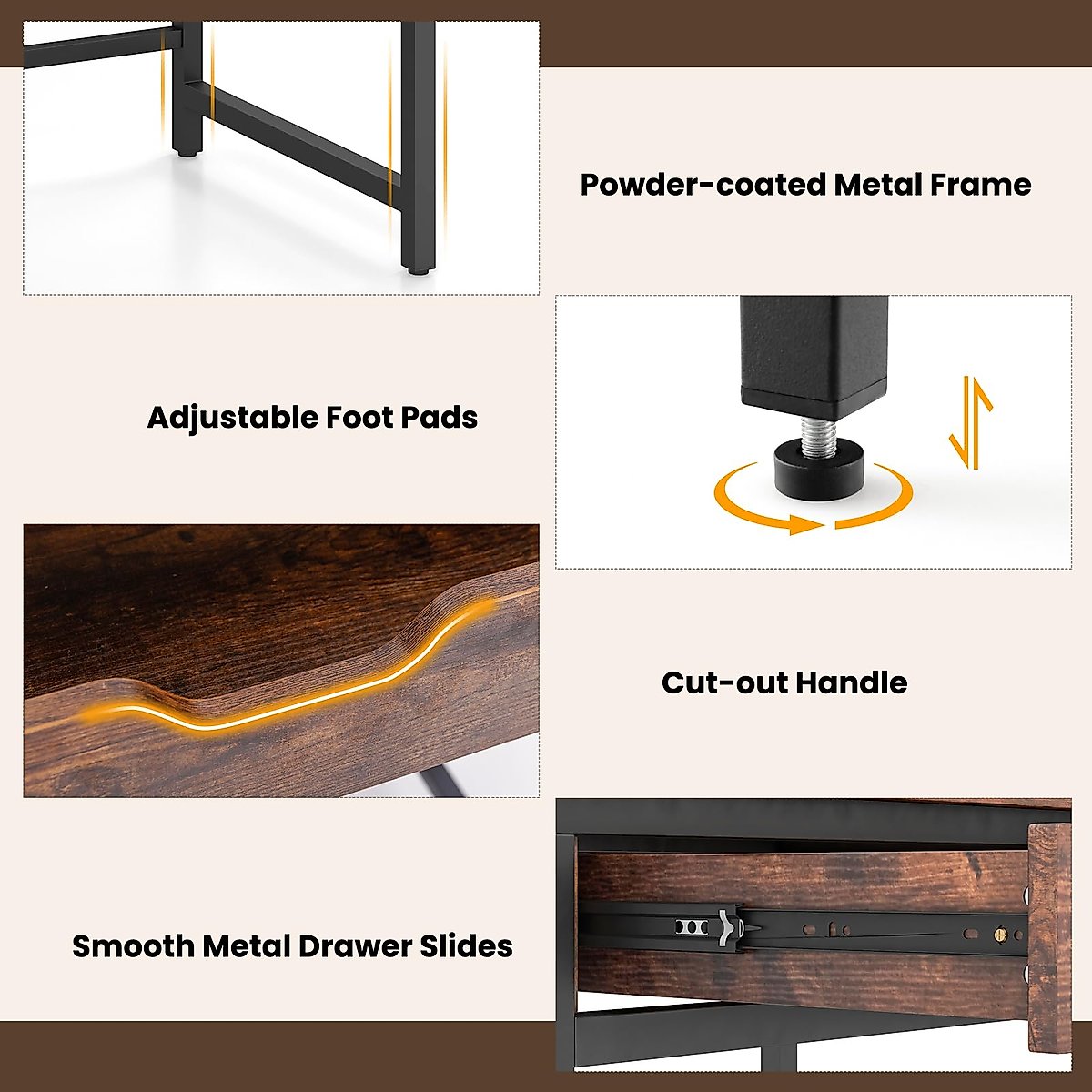 Tangkula Computer Desk with Charging Station, 40” Industrial Home Office Desk with Drawer & Adjustable Shelf, Compact Computer Workstation with CPU Stand & Headphone Hooks, Study Writing Desk