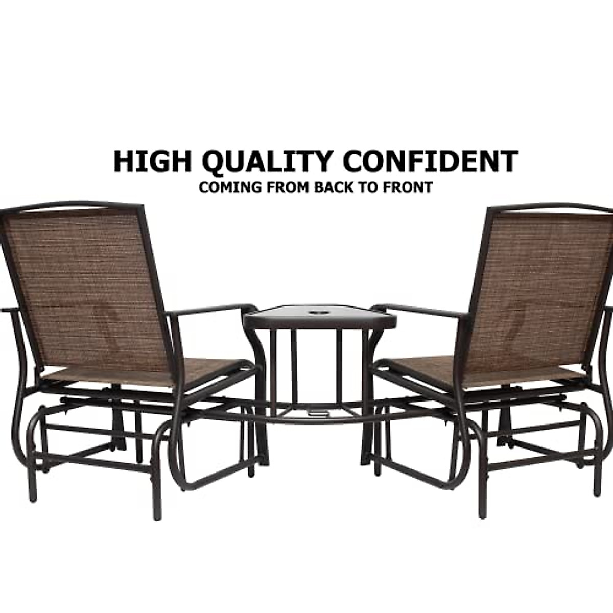 Patio Double Glider Chair Rocker Metal 2 Person Rocking Chairs with Table, Outdoor Porch Furniture Conversation Set, Umbrella Hole, for Garden, Balcony, Backyard, Poolside, Lawn