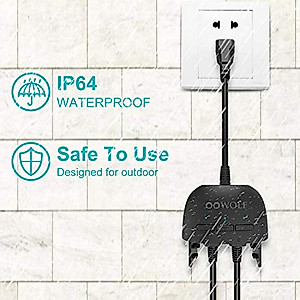 OOWOLF Outdoor Smart Plug with 2 Sockets, IP64 Waterproof WiFi Outlet Compatible with Alexa and Google Home, Wireless Remote Control/Timer by Smart Phone, Individual Control, 2.4 GHz Network, Black
