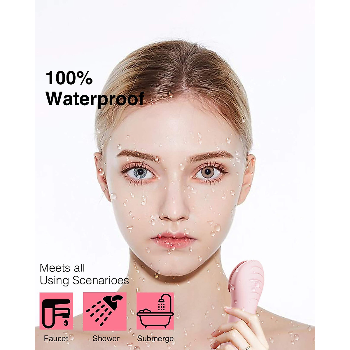 NågraCoola CLIE Facial Cleansing Brush, Waterproof and Rechargeable Electric Face Scrubber for Men & Women, Exfoliating, Massaging, and Cleansing - Pink
