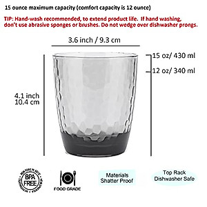 KOXIN-KARLU Hammered 15-ounce and 26-ounce Plastic Tumbler Acrylic Glasses, set of 8 Smoky Grey