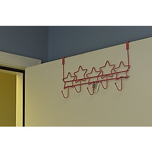 Southern Homewares Over The Door 5 Hanger Hooks Storage Organizer Rack, Pink Stars