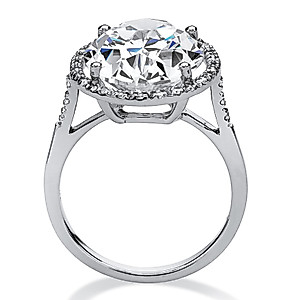 PalmBeach Jewelry Platinum-Plated Sterling Silver Pear or Oval Shaped Cubic Zirconia Halo Ring Size 9