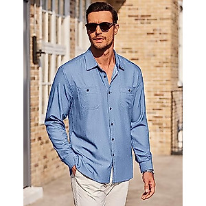 COOFANDY Mens Casual Dress Shirts Slim Fit Button Down Shirt with Two Chest Pockets Light Blue