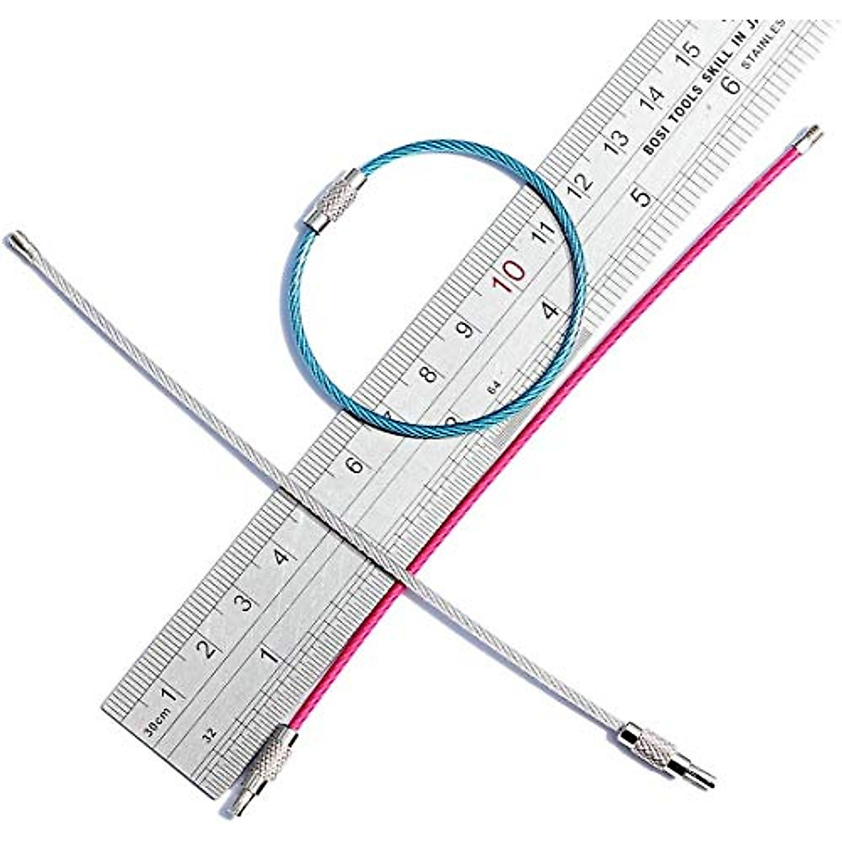 bayite Key Rings Stainless Steel Wire Keychains Cable Heavy Duty Luggage Tags Loops Tag Keepers 2mm Twist Barrel Pack of 12 (Cable length: 6 inches)