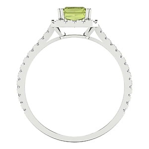 Clara Pucci 1.98 ct Emerald Cut Solitaire Halo Genuine Natural Peridot Engagement Promise Anniversary Bridal Ring 18K White Gold 4.5