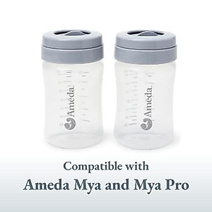 Ameda MYA Replacement Bottles with Locking Caps & Rings, Storage Bottle, Baby Essentials, Breastfeeding Supplies, 2 Count