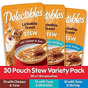 Hartz Delectables Stew Lickable Wet Cat Treats for Adult & Senior Cats, Variety Pack, 30 Count