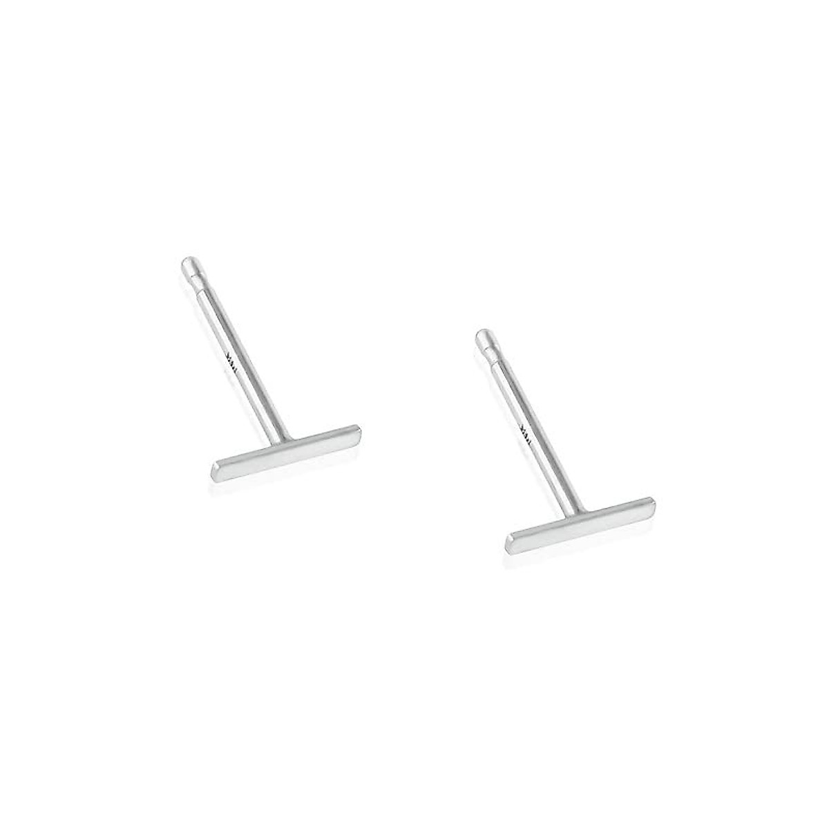 Hoberta Real 14K Solid Gold Tiny Line Bar Stud Earrings for Women & Girls - Hypoallergenic for Sensitive Ears, Small & Minimalist Jewelry for Gifts (Small Line White Gold)