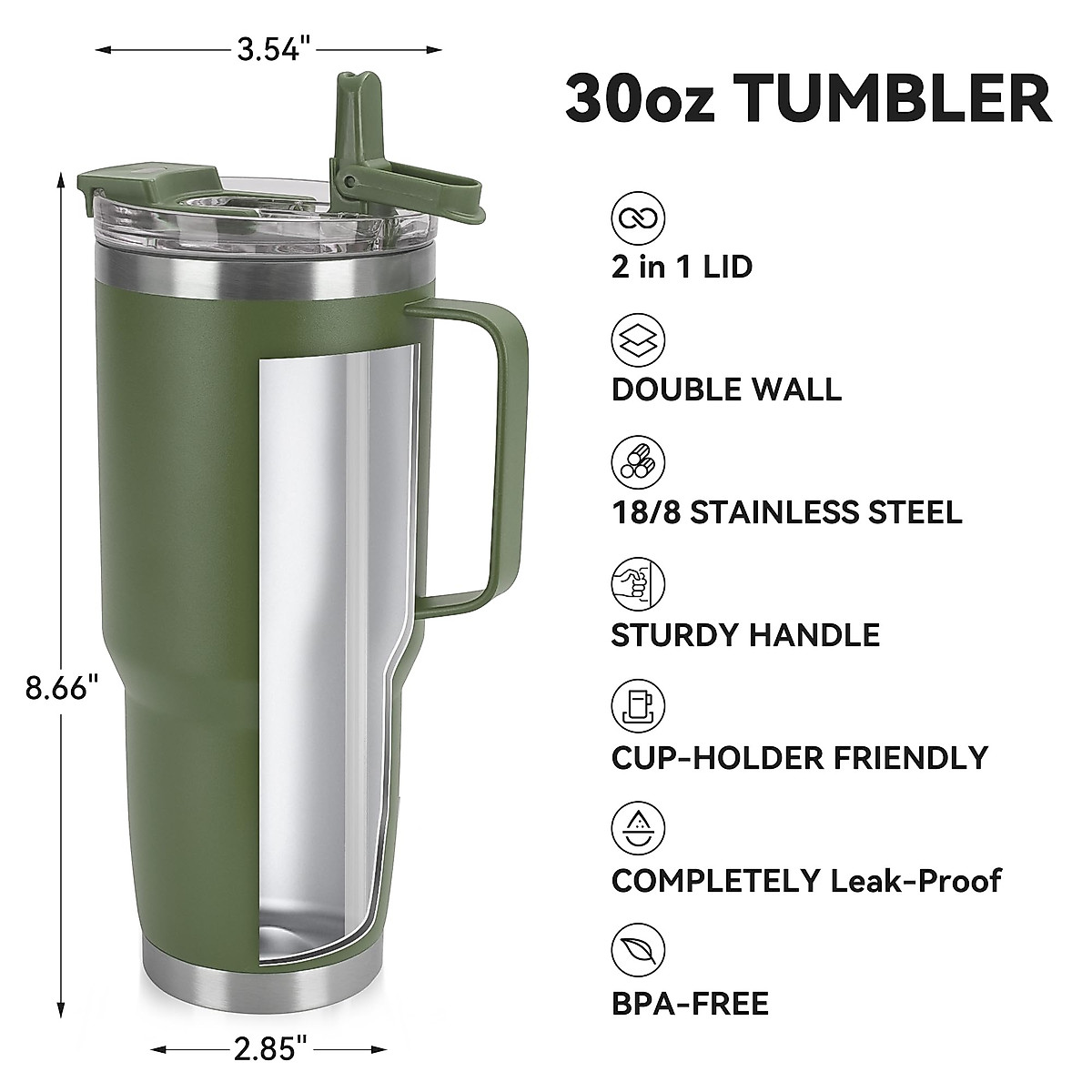 HASLE OUTFITTERS 30oz Tumbler With Handle, Insulated Travel Coffee Mug With Straw Leak-Proof Double Wall Stainless Steel Vacuum Tumblers Metal Cup with Straw for Hot and Cold Drink