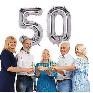 WEIKA 40 Inch Number 50 Balloons, Silver Giant Jumbo Helium Number 50 Foil Balloons for 50th Birthday Party Anniversary Events Man Woman Decorations Supplies